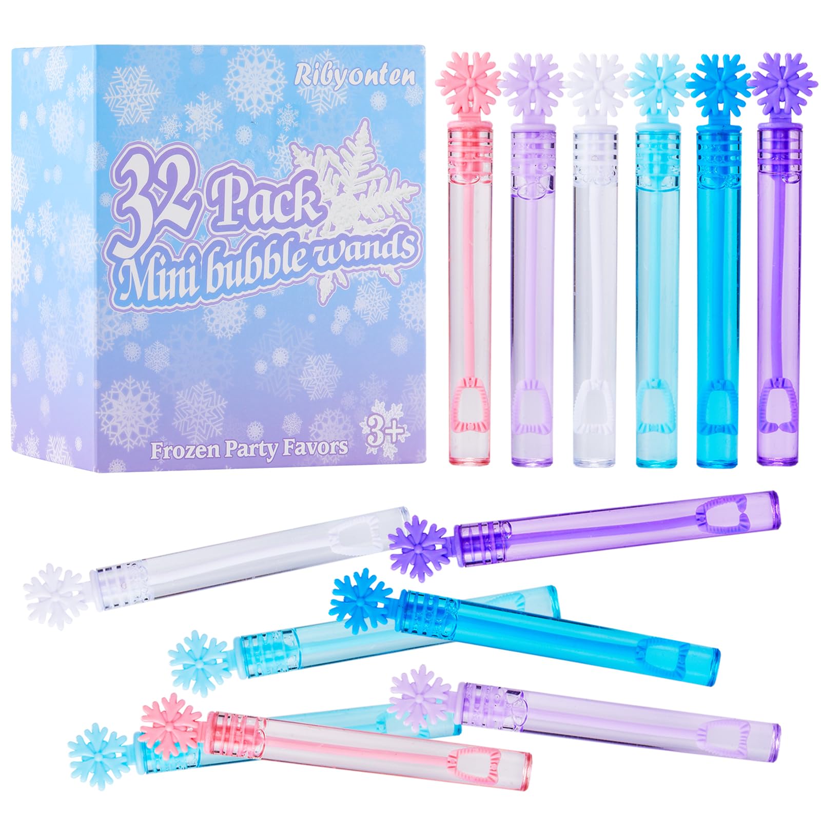 32 Pieces Frozen Bubble Wands,6 Color Mini Snowflake Bubble Wands Kids Party Favors,for Birthday Party,Theme Party,Summer Outdoor Gifts,Christmas Toys,Classroom Prizes