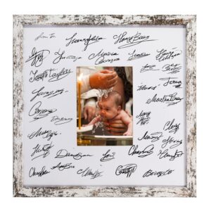 graduatepro 14x14 signature picture frame board for 5x7 photo with signable mat for birthday baptism party graduation wedding guest book rustic white