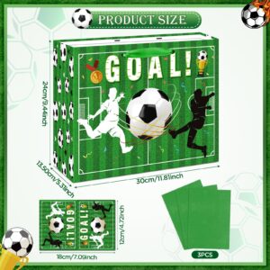 Soccer Party Gift Bag, Large Soccer Gift Wrap Bag with Tissue Paper Goal Greeting Card Decorations for Sports Party Favor Soccer Birthday Goodie Gifts Treat Wrapping Bags for Boys Men Team Supplies