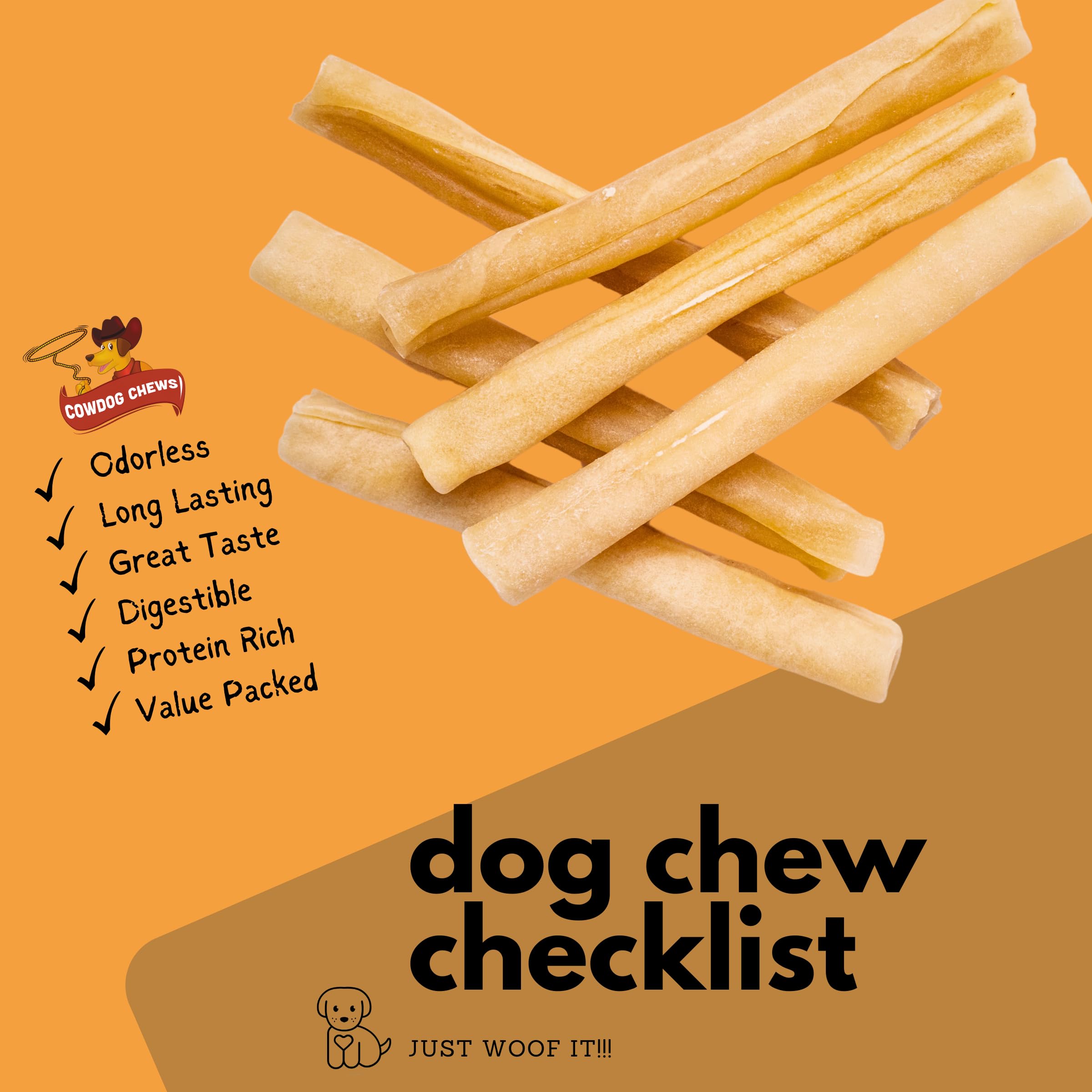 Cowdog Chews Collagen Sticks 12" (5 Pack) - Odor-Free, All Natural Collagen Dog Chews for Healthy Joints, Skin & Coat. Best Rawhide and Bully Stick Alternative Filled with Beefhide Goodness.