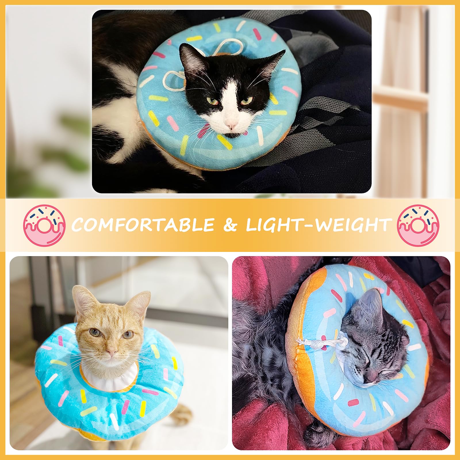 Cat Cone Collar Soft, Cat Donut Collar, Adjustable Cat Surgery Collar for Wound Healing, Elizabeth Collars are Suitable for Cats, Kittens, Puppies, Puppies After Surgery (Blue, M)