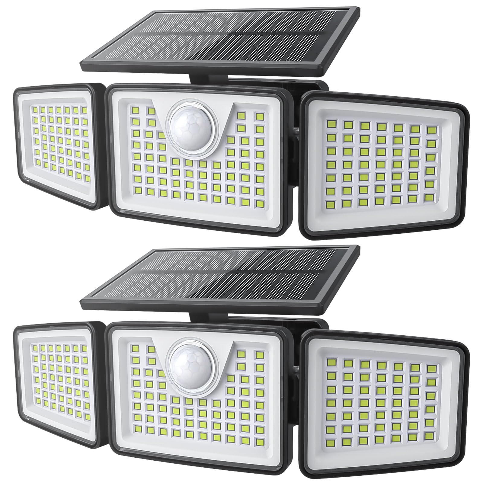 daphino Solar Lights Outdoor 2500LM Motion Sensor Outdoor Lights,3 Head 355° Wide Angle Street Area Lights, Waterproof Security Lights with 3 Modes(Black,Non-Remote-2 Pcs)