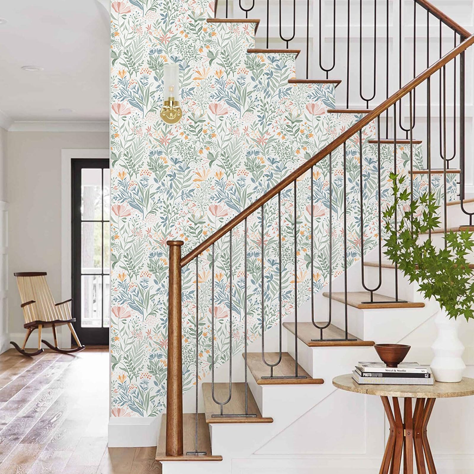 Fititem Floral Peel and Stick Wallpaper Floral Boho Contact Paper Flower Wallpaper Removable Self Adhesive Wallpaper Wildflower Botanical Nursery Wallpaper Bedroom Bathroom Waterproof Leaf 17.3”×78.7”