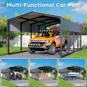 12x20FT Metal Carport,Heavy Duty Car Port with Reinforced All-Metal Frame,Galvanized Steel Outdoor Garage for Snow,Waterproof Car Shelter for Pickup, Boat,Car,Tractors