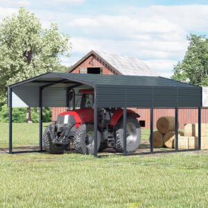 12x20FT Metal Carport,Heavy Duty Car Port with Reinforced All-Metal Frame,Galvanized Steel Outdoor Garage for Snow,Waterproof Car Shelter for Pickup, Boat,Car,Tractors