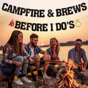 Campfire & Brews Before I Do's Banner - Camp Bachelorette Party Decorations, Mountain Bach Party Decor, Camping Theme Party Bridal Shower Party Decor Black Glitter