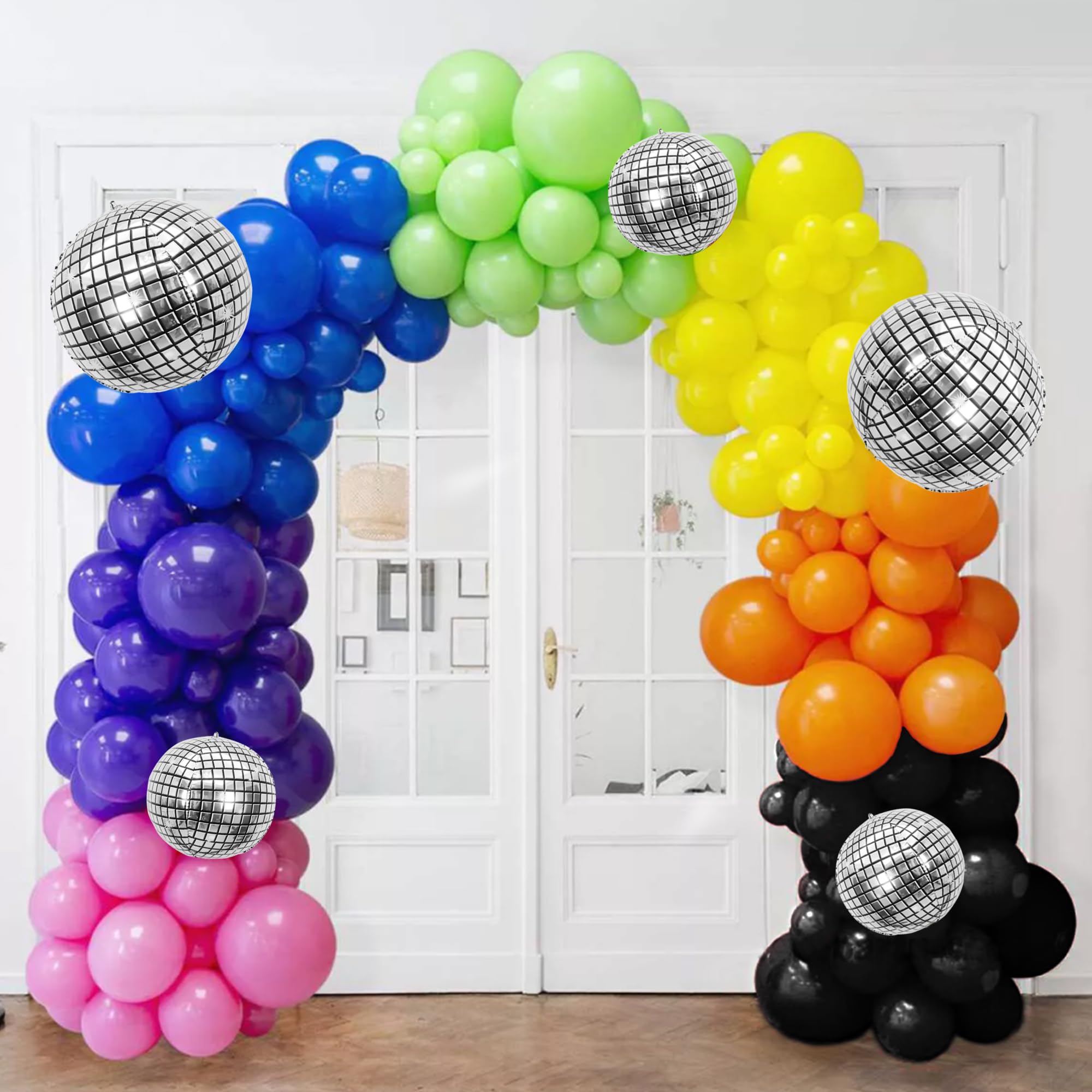 168PCS Rainbow Balloon Arch Garland Kit Disco Balloons for Glow in the Dark Party Let's Glow Birthday Wedding Back to 80s 90s Disco Party Decorations Supplies