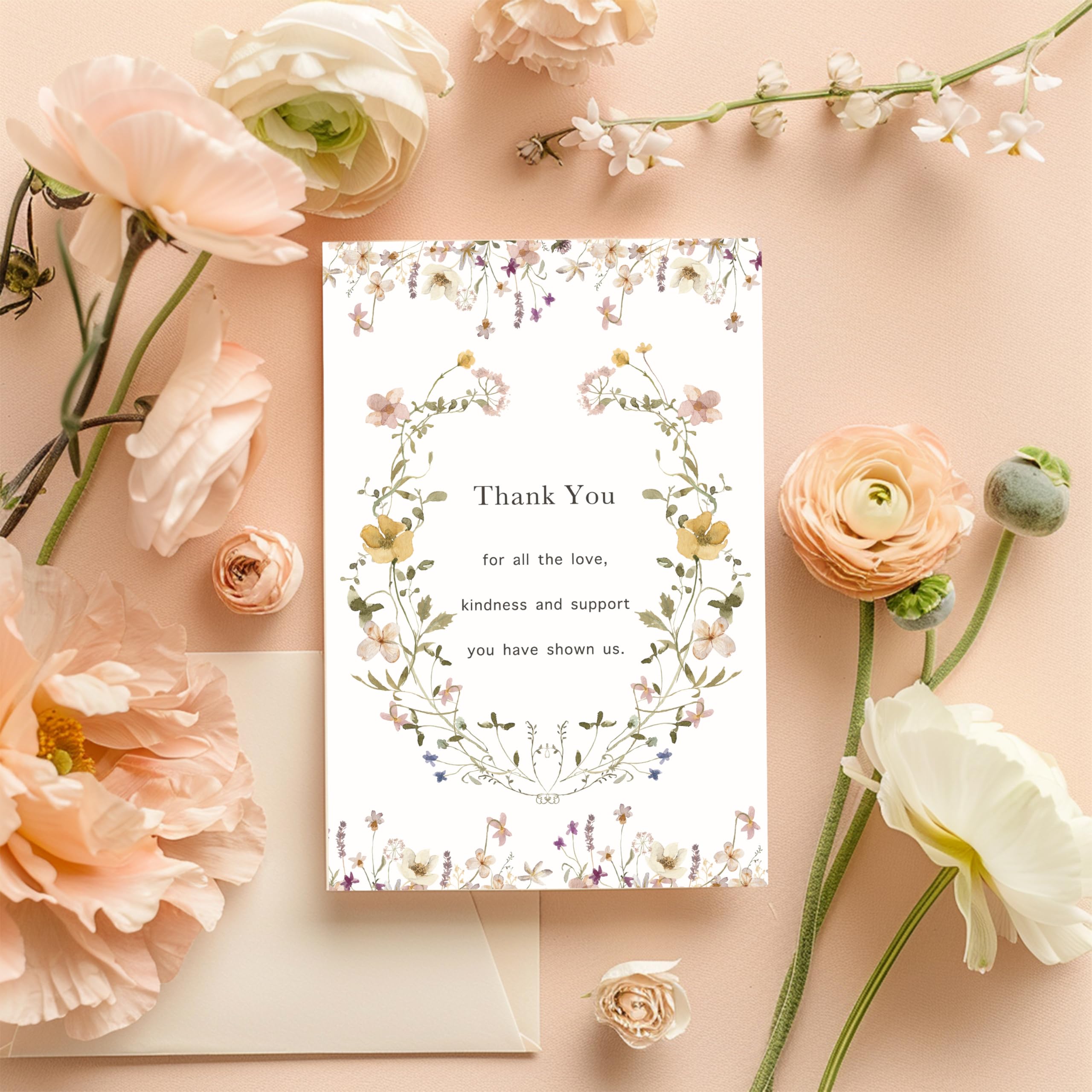 Funeral Thank You Cards with Envelopes,20 Sheets-4*6 inches Flowers Thank You Cards for Funerals,Ffuneral Thank You Cards with Messages Inside are Suitable for Family, Friends, and Loved Ones