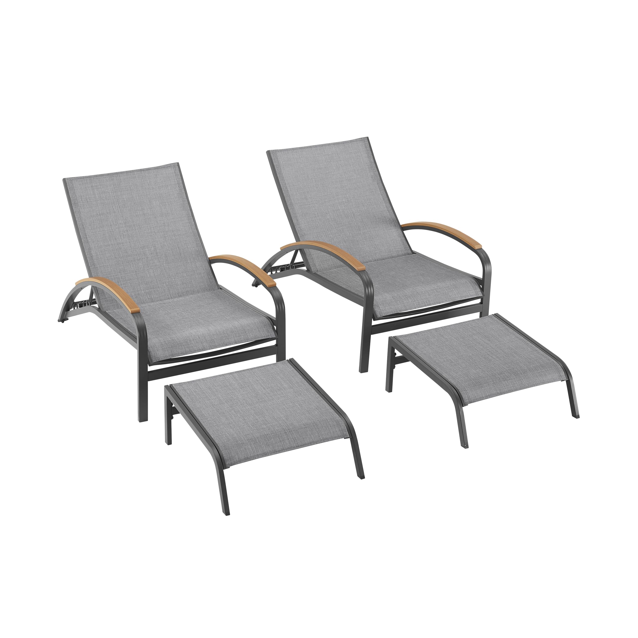 Ulax furniture Outdoor Chaise Lounges, Set of 2, Patio Aluminum Convertible Lounger Chairs with Phifertex Fabric