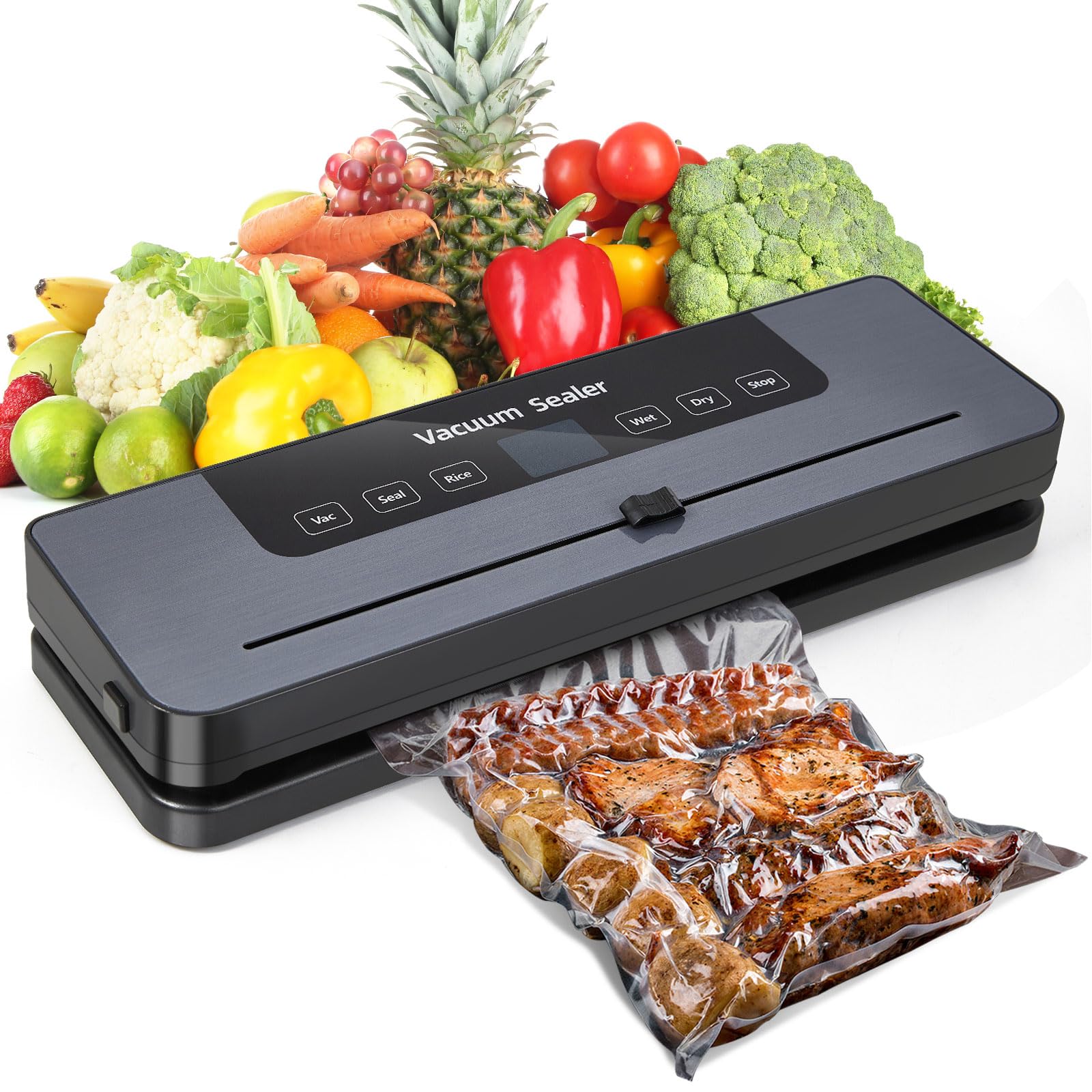 Imfriy Food Saver Vacuum Sealer Machine, Vacuum Sealer for Food Storage with Cutter Can Vacuum Dry, Wet, Crunchy and Soft Foods Vacuums Bags, Jars and Lids if you have Vacuum hose.