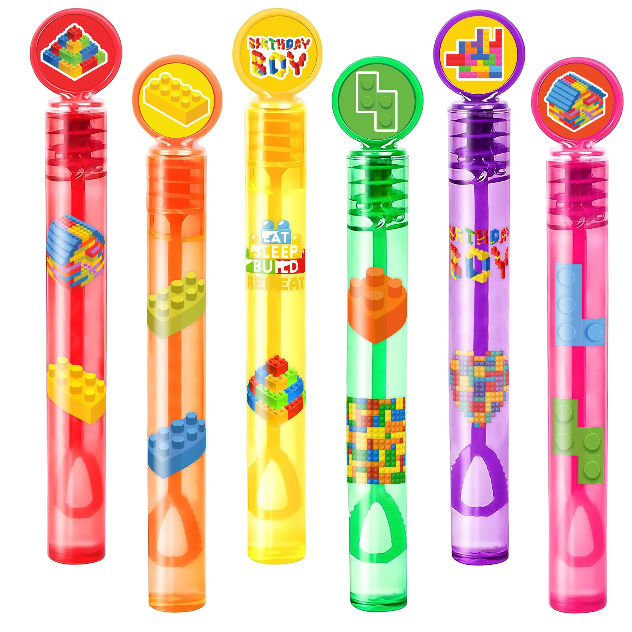 24PCS Building Block DIY Bubble Wands Party Favors 96PCS Stickers for Kids Goodie Bag Fillers Pinata Stuffers Mini Bubble Bulk Birthday Party Supplies Toys Gifts Class Prizes Toddlers Boys