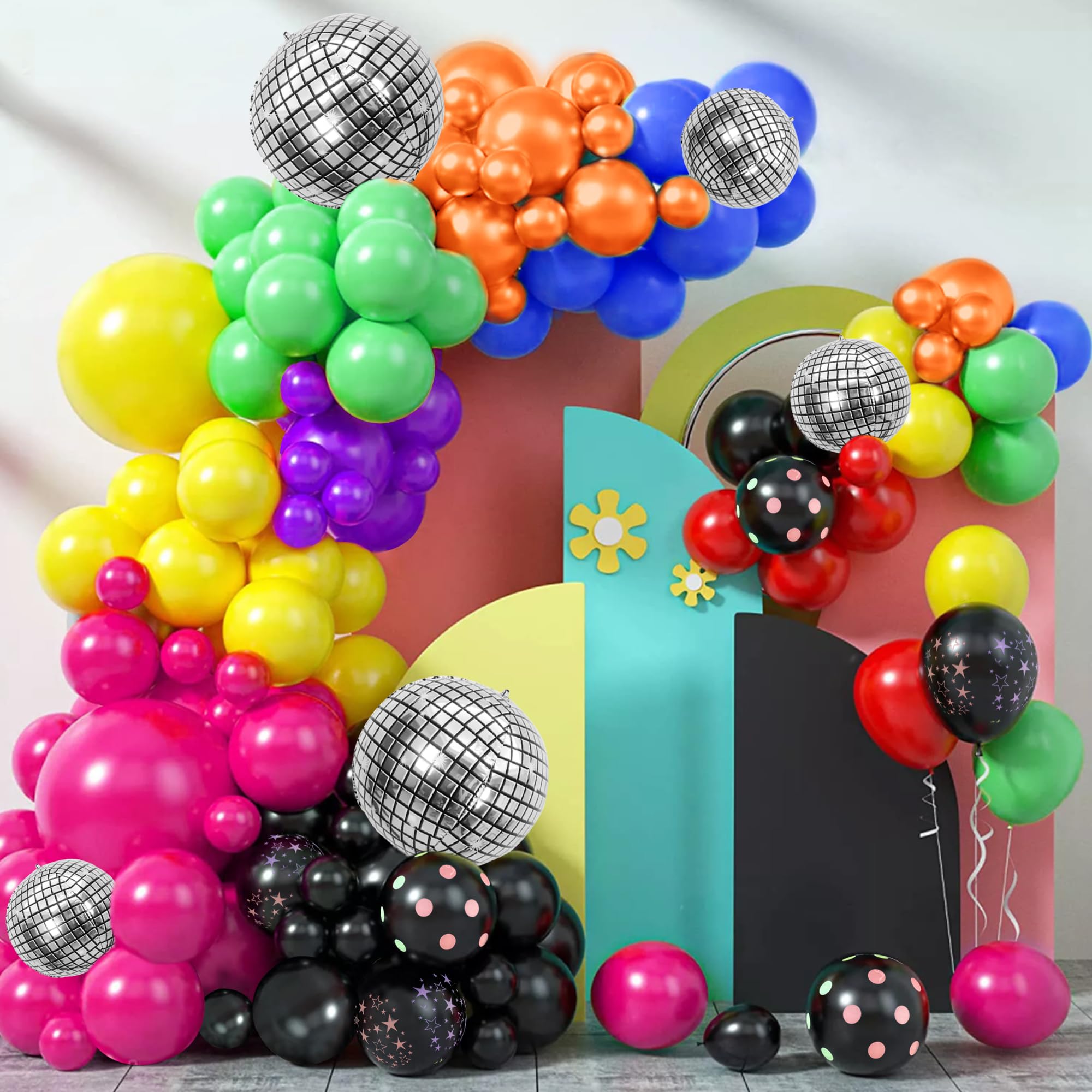 168PCS Rainbow Balloon Arch Garland Kit Disco Balloons for Glow in the Dark Party Let's Glow Birthday Wedding Back to 80s 90s Disco Party Decorations Supplies