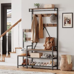 IDEALHOUSE Hall Tree with Bench and Shoe Storage Parent-Child Coat Rack Shoe Bench Industrial Coat Tree Entryway Large Organizer with Shoe Rack, Storage Cubbies, Hooks, and Top Shelf