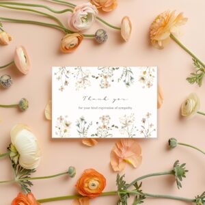 Funeral Thank You Cards with Envelopes,20 Sheets-4*6 inches Flowers Thank You Cards for Funerals,Ffuneral Thank You Cards with Messages Inside are Suitable for Family, Friends, and Loved Ones