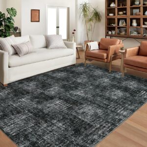 royhome 8x10 area rug machine washable rug for living room plaid checkered indoor accent rug stain resistant non-slip modern abstract aesthetic floor cover carpet for home decor, dark grey