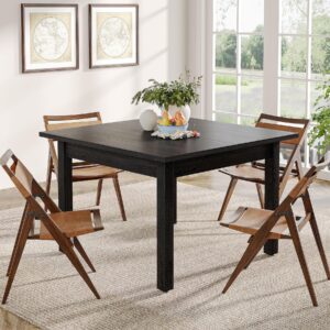 tribesigns wood dining table modern kitchen table for dining room living room, 2-4 people dining room table square dinner tables with wooden legs thick top for small space, pure black(only table)