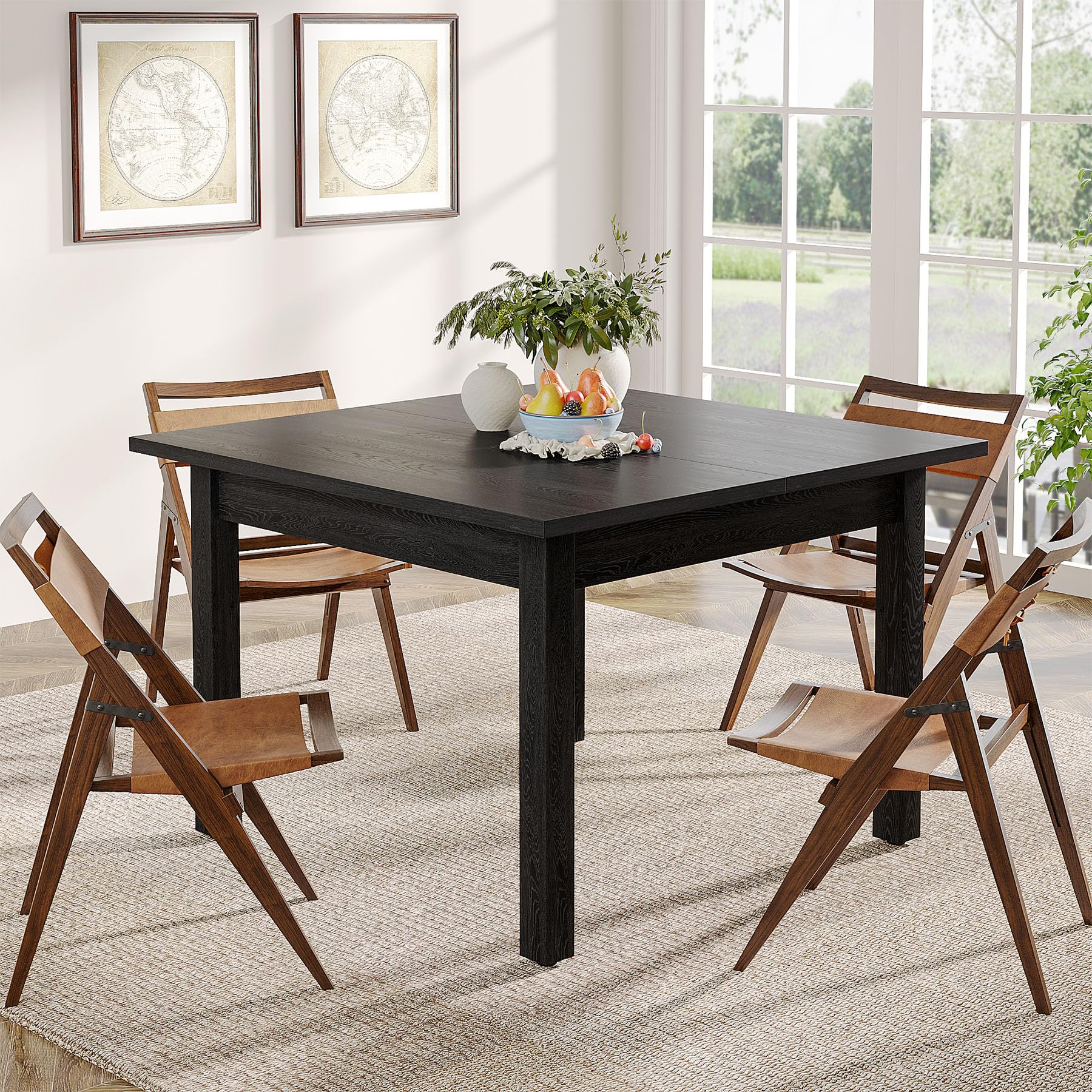 Tribesigns Wood Dining Table Modern Kitchen Table for Dining Room Living Room, 2-4 People Dining Room Table Square Dinner Tables with Wooden Legs Thick Top for Small Space, Pure Black(Only Table)