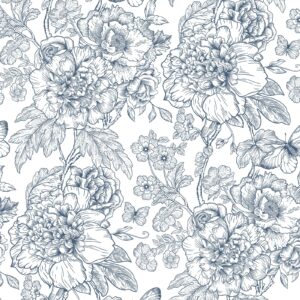 aniboo blue floral wallpaper peel and stick wallpaper vintage boho contact paper for cabinets and drawers navy bathroom wallpaper self adhesive removable wallpaper for bedroom waterproof 17.3"x393"