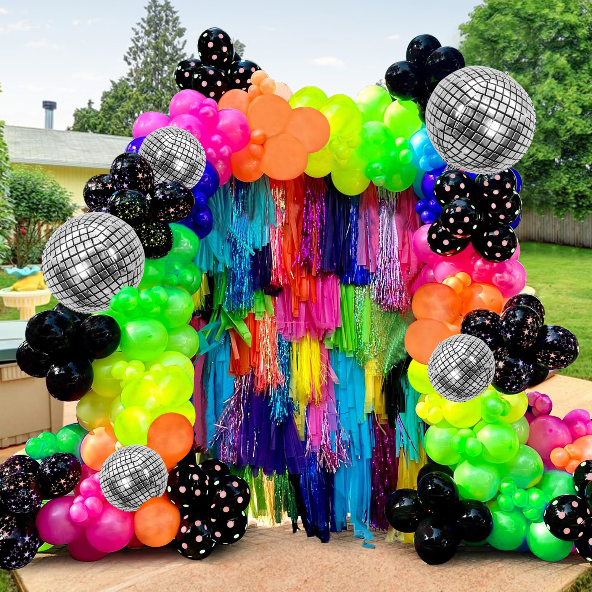 168PCS Rainbow Balloon Arch Garland Kit Disco Balloons for Glow in the Dark Party Let's Glow Birthday Wedding Back to 80s 90s Disco Party Decorations Supplies