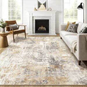 8x10 area rugs living room rug: large soft machine washable abstract modern stain resistant indoor floor carpet low pile accent rug for bedroom dining room office nursery kitchen home- grey gold