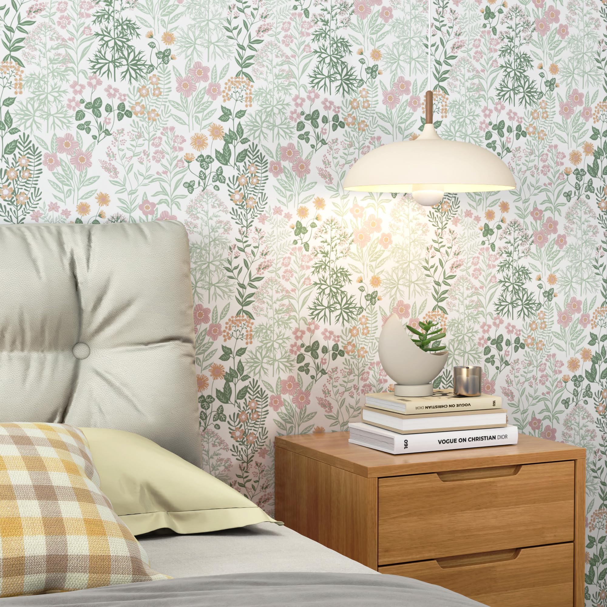 MelunMer Floral Wallpaper Peel and Stick Wallpaper Floral Contact Paper for Cabinets Nursery Wallpaper Botanical Self Adhesive Removable Wallpaper for Bedroom/Bathroom Wallpaper Waterproof 17.3"x78.7"