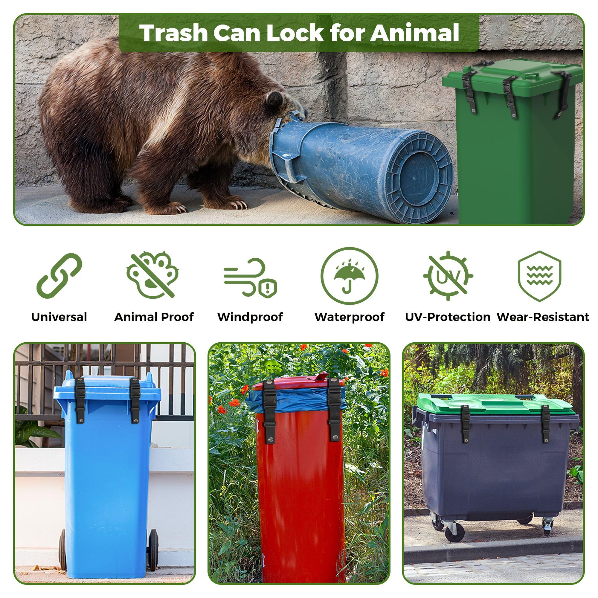 Gadgetzan Trash Can Locks for Animals,Garbage Can Locks for Animals with Adjustable Trash Can Straps and Plastic Buckle,Trash Can Lid Lock Outdoor Keep Raccoon and Bear Out of Trash Bin(4 Pcs)