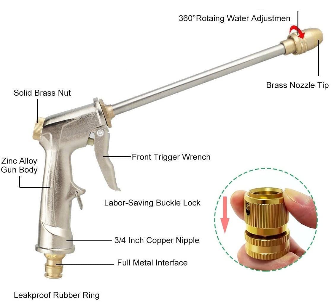 Garden Hose Nozzle,High Pressure Water Hose Nozzle Sprayer,3/4 Extra-Strong Solid Brass Connectors for Garden Hose,for Watering Plants,Lawn& Garden,Washing Cars,Cleaning,Showering Pets & Outdoor Fun