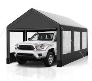 carport 10x20ft portable garage, heavy duty car canopy with roll-up ventilated windows & side doors, all-season tarp car port for suv, car, truck, boat