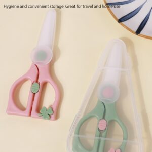 Baby Food Scissors Kicthen Shears -2Pack Portable Healthy Cute Kids Ceramic Scissors with Safety Lock and Storage Travel Case - Ideal for Cutting Meat, Chicken, Vegetables, and Fruits (Pink+Green)