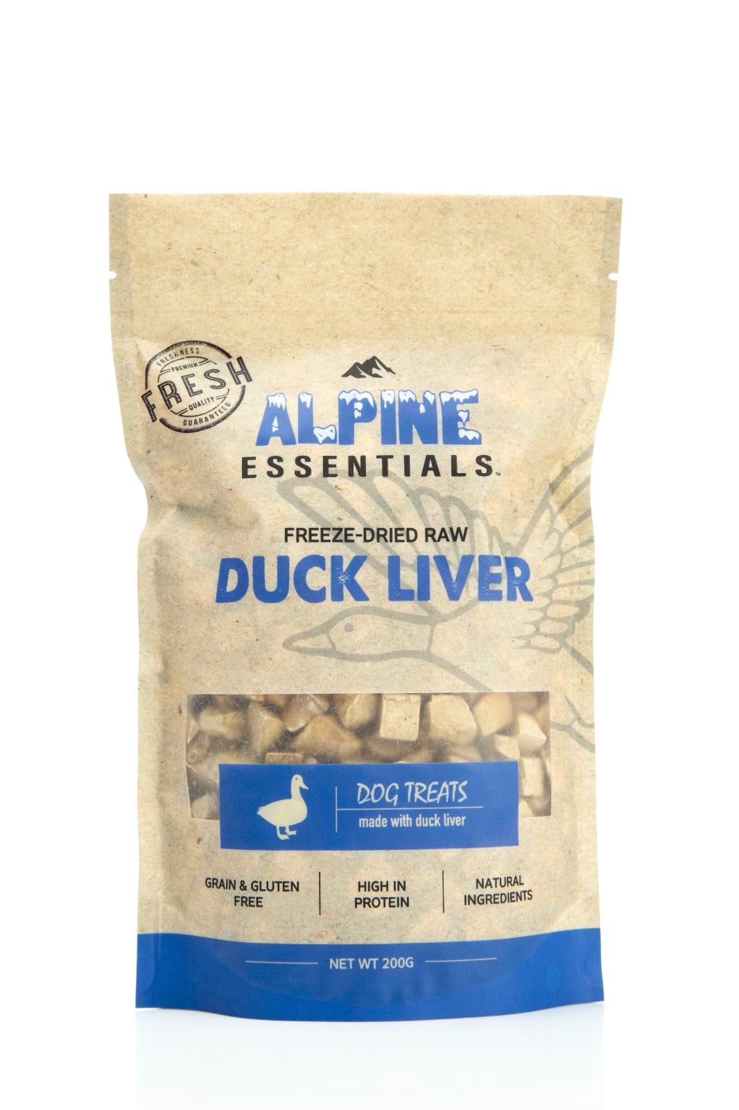 Alpine Essentials Freeze Dried Duck Liver Dog Treats Single Ingredient 7.05oz, Grain Free & Gluten Free Resealable High Protein Dog Snacks Meal Mixer Training Treats Quality