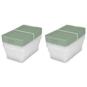 sterilite stackable 6 quart clear home storage tote box container with handles for space saving household organization, crisp green (10 pack)