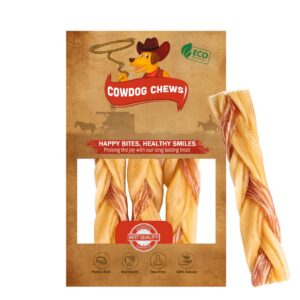 collagen and beef braided sticks dog treats 5-7" (3 pack) - odor-free, all natural dog chews for healthy joints, skin & coat. best rawhide and bully stick alternative with beefhide goodness.