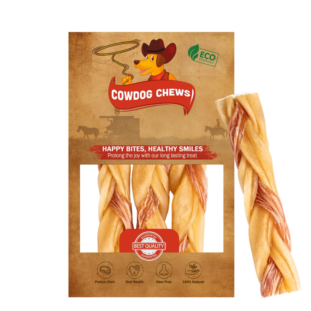 Collagen and Beef Braided Sticks Dog Treats 5-7" (3 Pack) - Odor-Free, All Natural Dog Chews for Healthy Joints, Skin & Coat. Best Rawhide and Bully Stick Alternative with Beefhide Goodness.