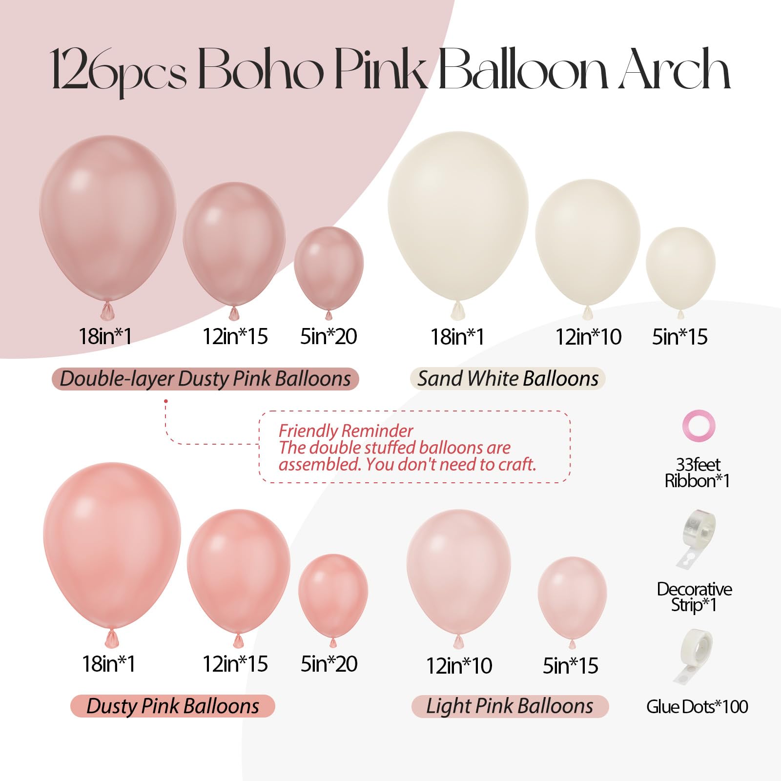 126pcs Boho Dusty Rose Pink Blush Pink White Balloons Garland Arch Kit,Dusty Pink Sand White Balloons for Birthday Bridal Wedding Boho Baby Shower Party Decorations