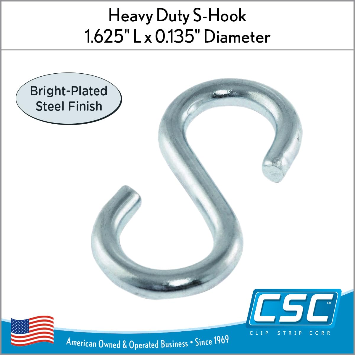 Clip Strip 100 Pack S Hooks, Heavy Duty, 1.625" L x 0.135" Diameter S Shaped Hook for Hanging Signs, Displays, Products on Racks, in Retail, Hang Plants, Curtains, Jewelry, Kitchenware, in Household