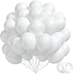 bauanooy 100pcs white balloons 12 inch, white latex balloons with white ribbon for engagement bridal shower bachelorette birthday wedding party decorations