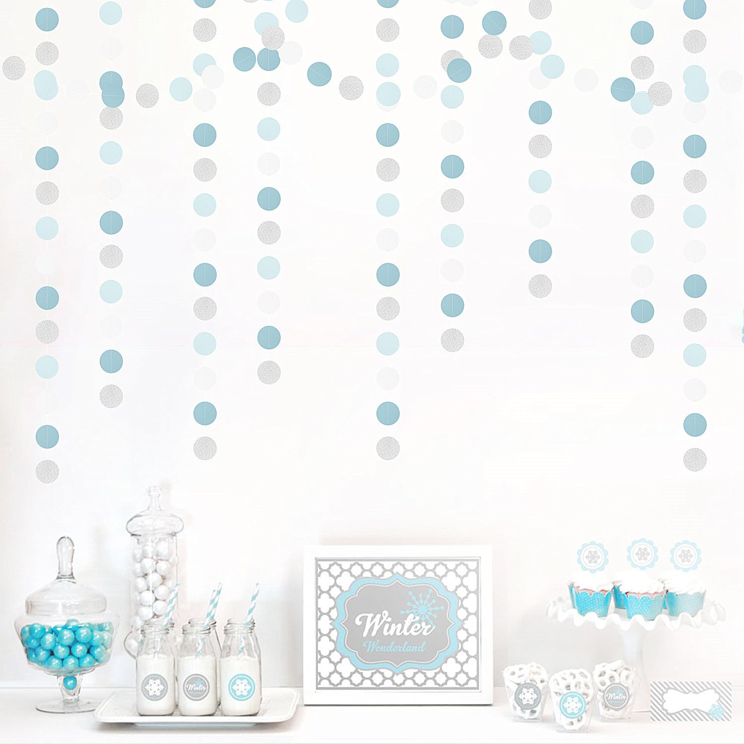 Light Baby Blue White Silver Party-Decoration Garland - 52ft Baby Boy Shower Birthday Streamers,Graduation Bachelorette Bridal Christmas Banner Decor Lasting Surprise