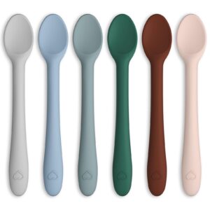 kingkam silicone baby spoons 6 pack, first stage infant spoons utensils for parent & self-feeding, bendable toddles training spoons with soft-tip, dishwasher safe & boil-proof