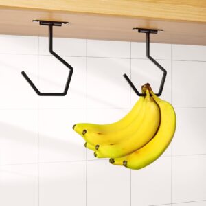 luckinow 2 pack flodable banana hook under cabinet, hidden banana hanger hook [keep banana fresh], black