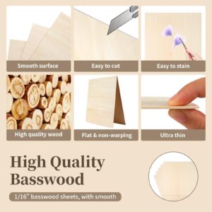 Balsa Wood Sheet, 5 Pack Plywood Sheets, Basswood Sheets 12 X 12 X 1/16 Inch, Unfinished Craft Wood, Thin Wood Boards for Laser Cutting, Engraving, Wood Burning, Crafts