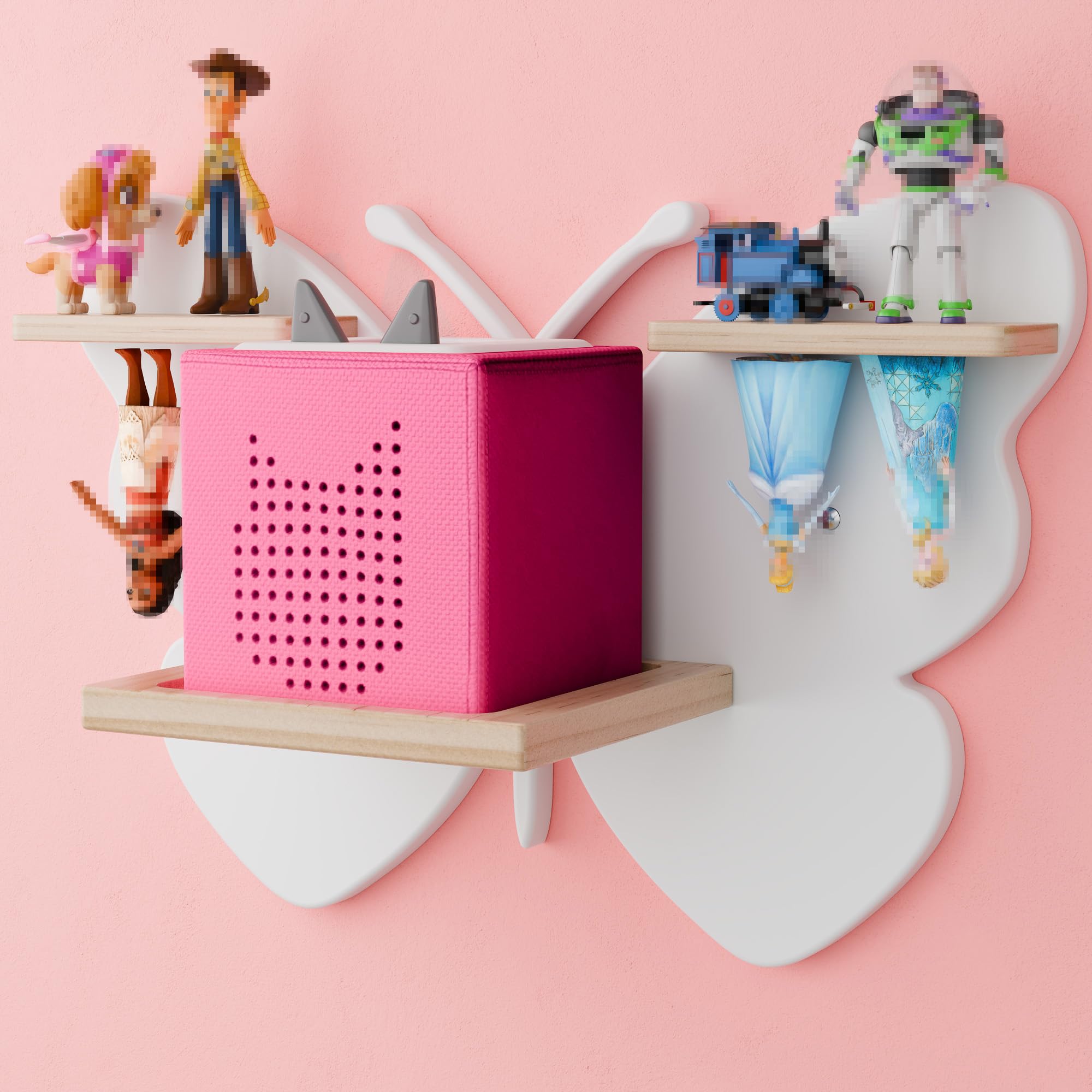 Eostbe Butterfly Tonie Shelf for Tonie and Tonie Box - White Magnetic Tonie Wooden Floating Shelf for Tonie Storage, Cute Tonie Wall Shelf for 8-12 Tonie Figures,Tonie Box Shelf Wall Mounted for Kids