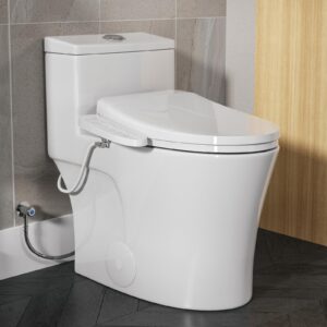 horow t0338w one piece toilet with smart bidet seat, elongated ada height toilets with heated seat, luxury smart toilet with bidet built-in, dual flush 12'' rough-in, map 1000g, standard white toilet