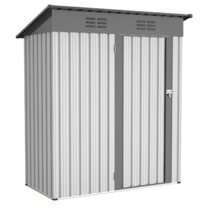 outdoor storage shed 5 x 3 ft galvanized metal garden shed with lockable doors, tool storage shed for patio lawn backyard trash cans