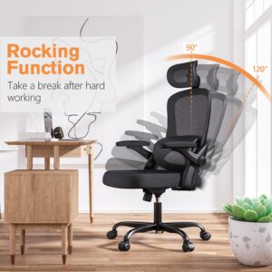 ORRSAKER Ergonomic Office Chair, High Back Computer Chair with Adjustable Lumbar Support, 3D Armrest, Headrest, Mesh Home Office Desk Chair for Work and Study, Ergonomic Chair for Long Hours, Black