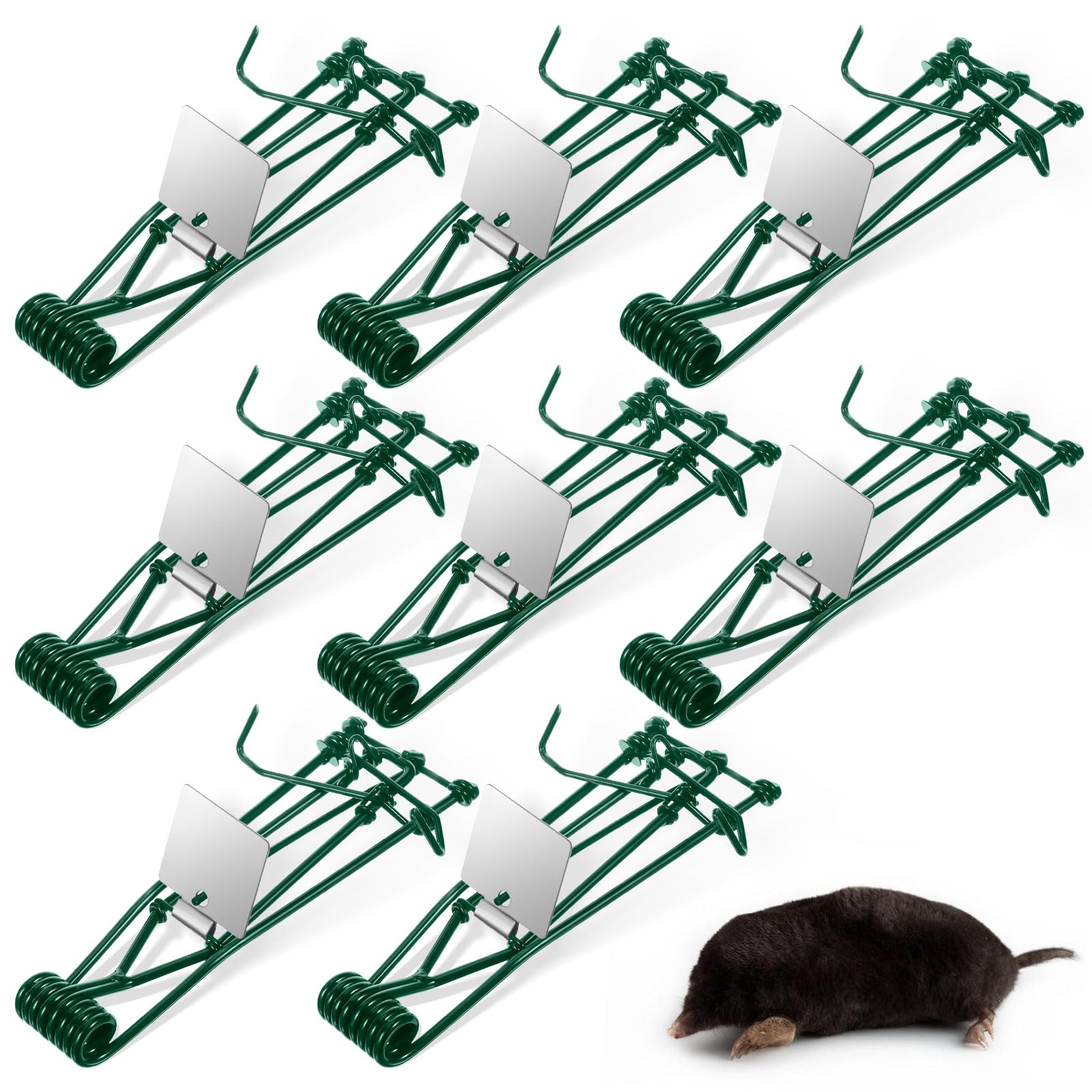 Jahy2Tech 8 Pack Mole Trap,Mole Traps That Kill Best,Gopher Trap Metal Tactical Rat Vole Traps Outdoor Reusable Effective Gopher Killer Mole Traps for Lawns, Green