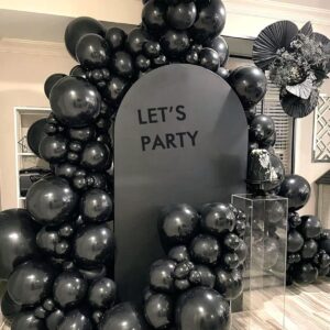 BAUANOOY 100pcs Black Balloons 12 inch, Black Latex Balloons with Black Ribbon for Graduation Halloween Birthday Party Decorations