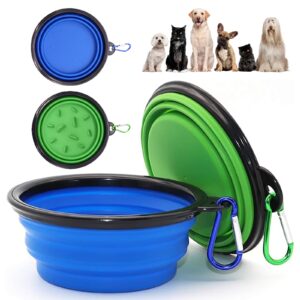 artecare portable pet travel dog bowls, 2 pack convenient collapsible dog bowls, small pet slow feeder design for dogs cats feeding watering with 2 carabiners