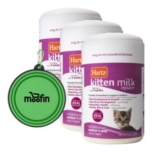 moofin bundle of portable silicone folding pet bowl - 13x, and powdered kitten milk replacer formula - 11oz, pack of 3, white/purple