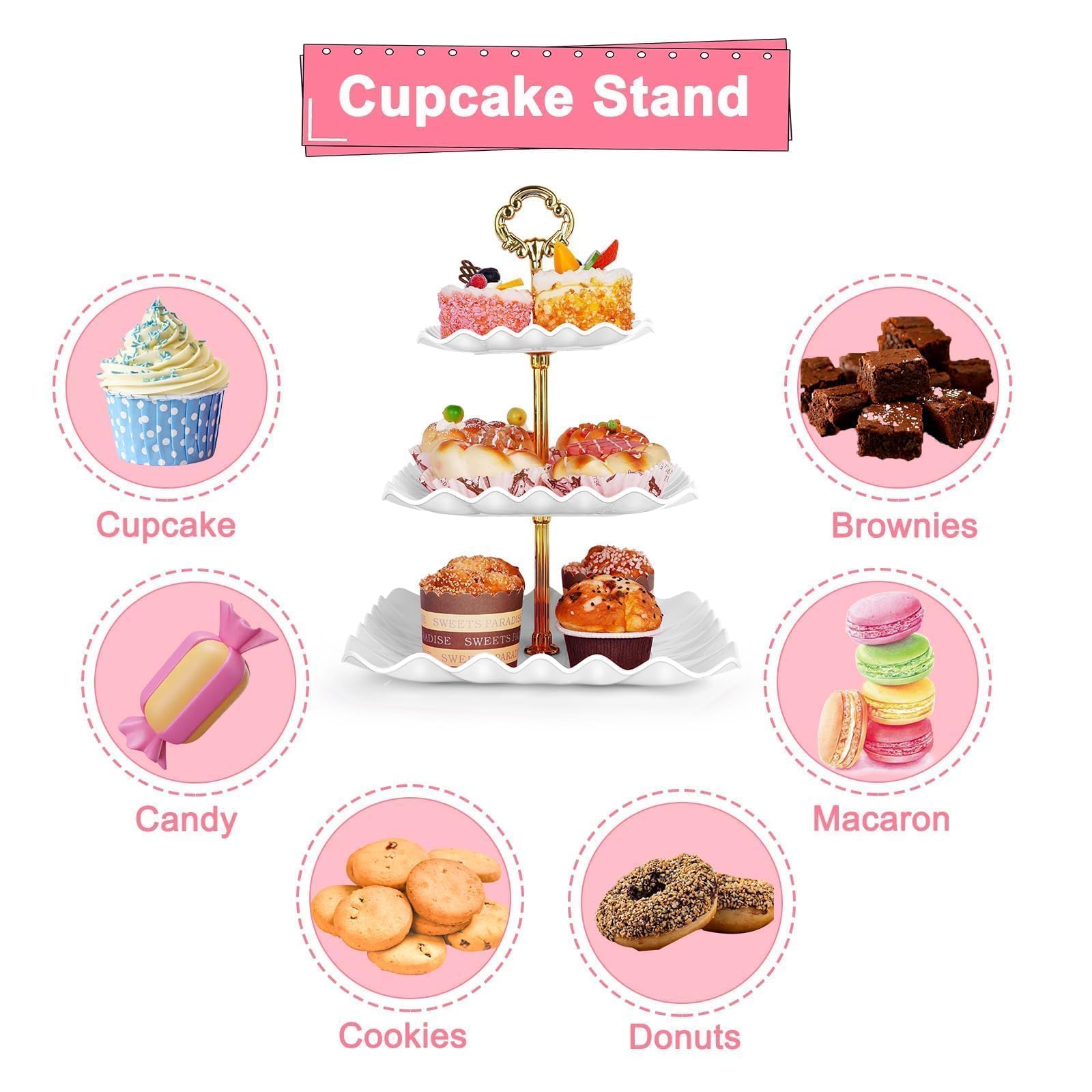 5 Pcs Dessert Table Display Set - 2 Pcs 3-Tier Dessert Display Stands & 3 Pcs Serving Tray - Dessert Trays Dessert Stands Treat Table Displays Set for Tea Parties,Birthdays & Baby Showers