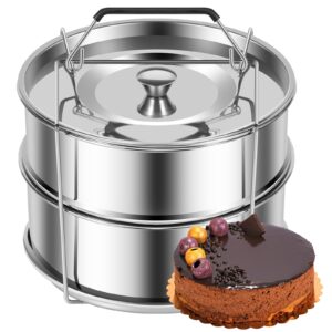 kouisyy stackable steamer insert pans, 2 tier stainless steel pot-in-pot insert steamer pot, stackable steamer pot with handle & lid, pressure cooker accessories for 6/8qt pot cooking baking